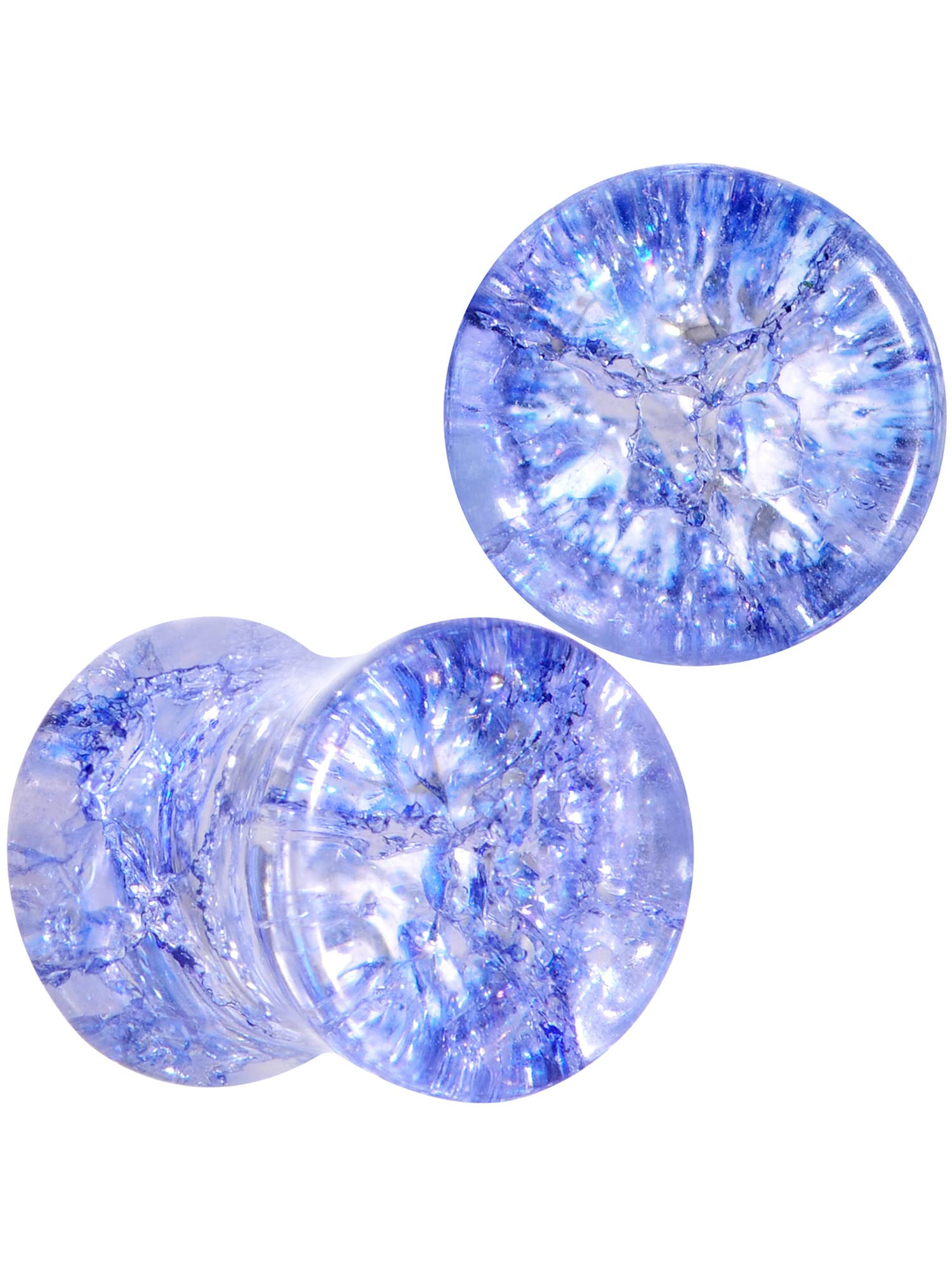 Pair 9/16" (14MM) BLUE SHATTERED GLASS PLUGS Double Flare Gauges Cracked Organic Tunnels (2pcs)