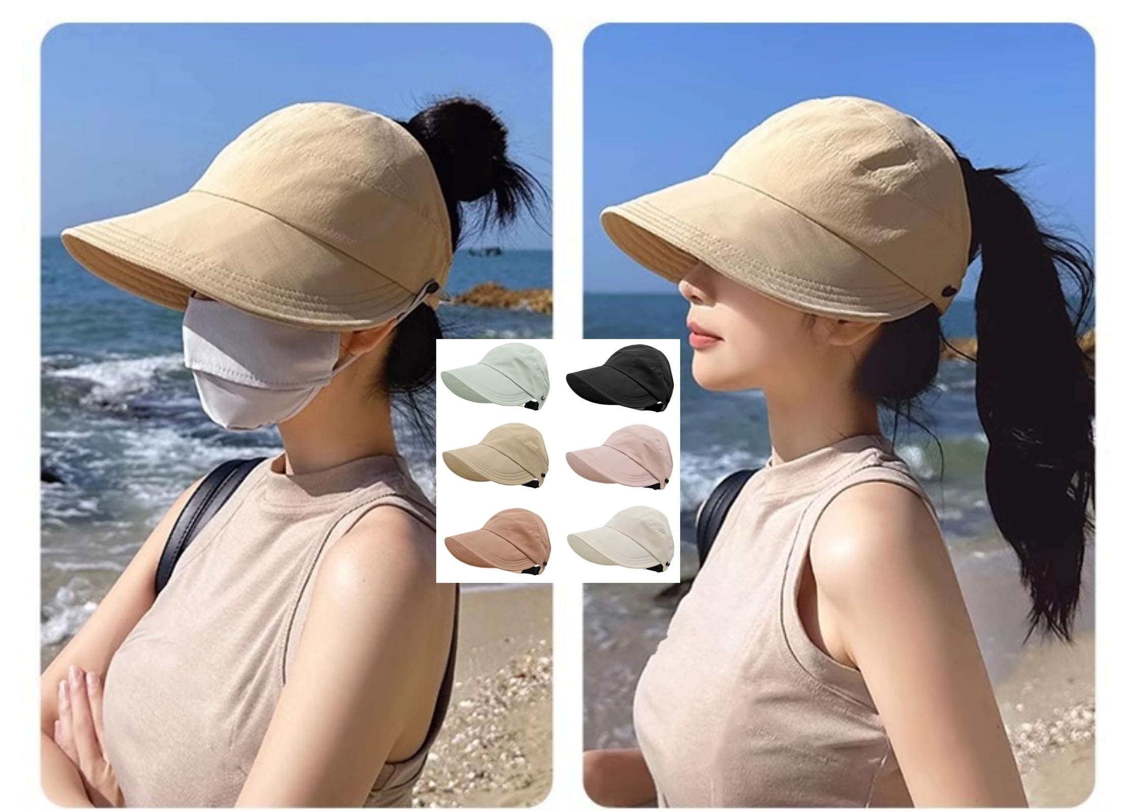 Women's Large Brim UV Protection Empty Top Sun Hat,Outdoor Wide Brim Hats for Women,Outdoor UV Protection Hollow Top Sun Hat (US, Alpha, One Size, Medium, Black)
