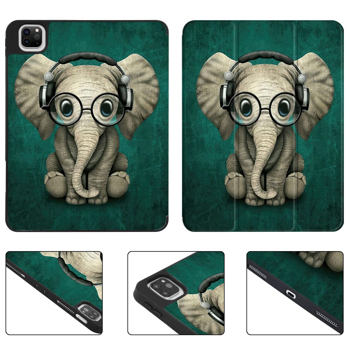 Tuiklol for iPad Pro 12.9 Case 2022 2021 6th 5th Gen - Built in Pencil Holder - Trifold Stand - Auto Wake/Sleep, TPU Protective Stand Back Case for 2020 2018 4th 3rd Gen iPad Pro 12.9 inch, Elephant