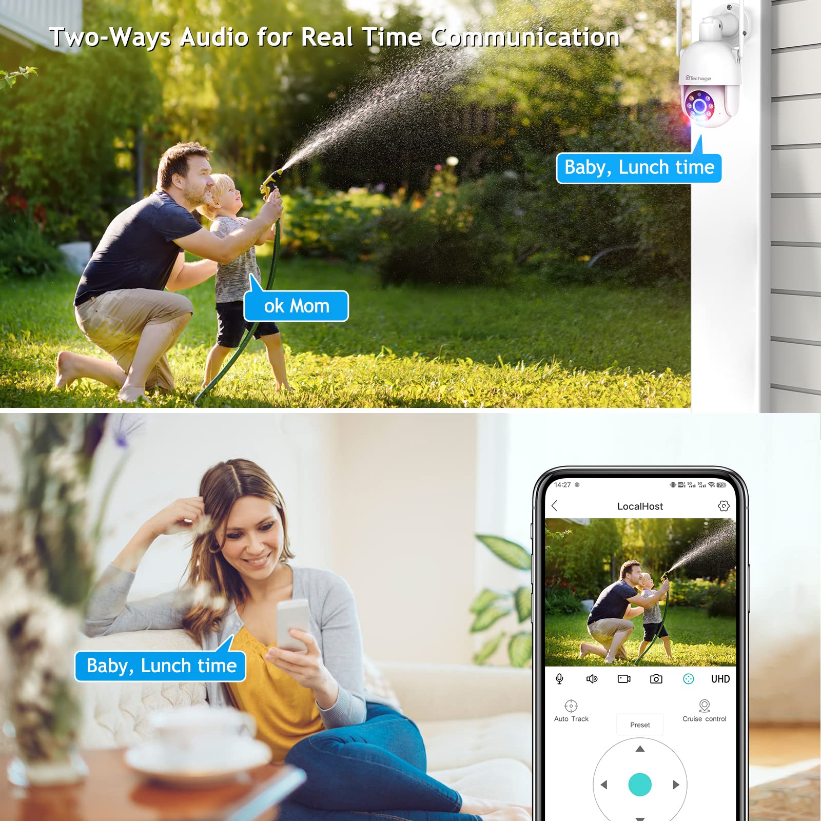 WiFi Security IP Camera, Wireless 4MP Pan Tilt Weatherproof Outdoor Auto Tracking Camera Support Color Night Vision, Alexa, Siren Alarm, Spotlight Human Motion Detection, 2 Way Audio, Cloud/SD