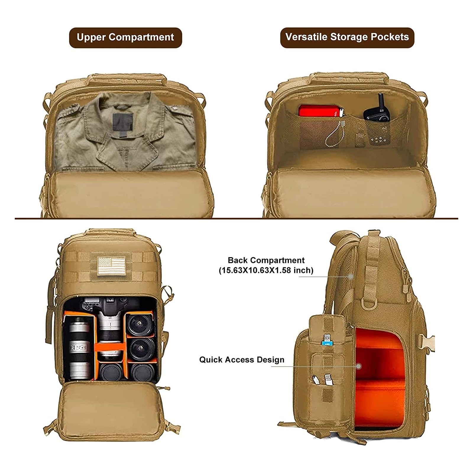 MOSISO Camera Backpack, DSLR/SLR/Mirrorless Tactical Camera Bag Case with Laptop Compartment Compatible with Canon/Nikon/Sony, Khaki