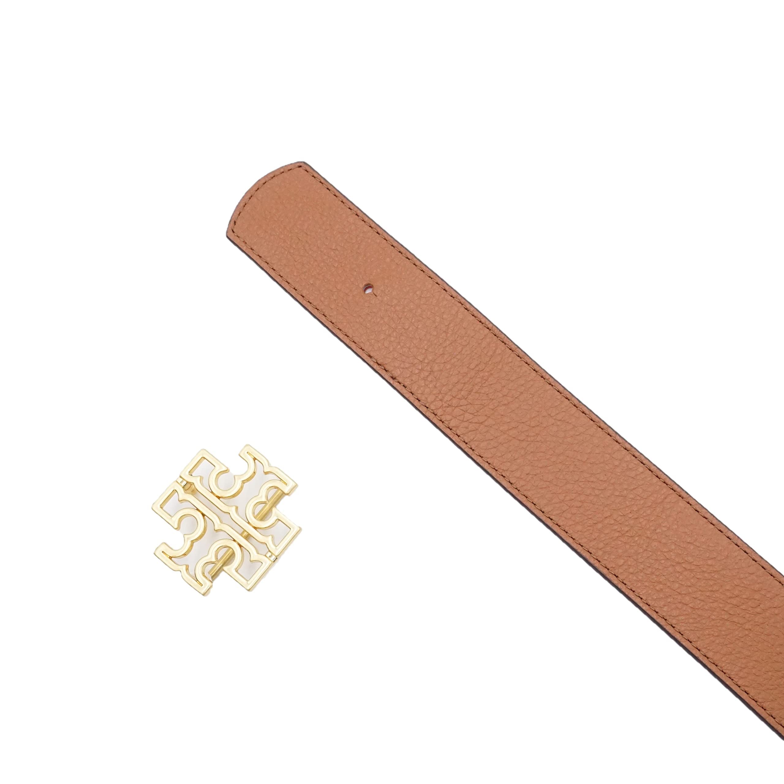 Tory Burch 141742 Britten Logo Classic Tan/Poppy Red With Gold Hardware Reversible 1.5 Inch Width Women's Belt (Large)