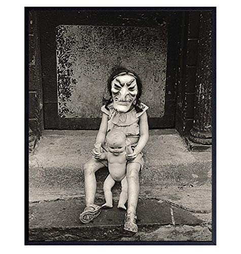 Weird Creepy Girl in Scary Witch Halloween Mask Vintage Photo Picture - Gift for Gothic Home Decor, Witchcraft, Horror Movie Fans - Retro Photograph Wall Art Poster Print - 8x10 Room Decorations