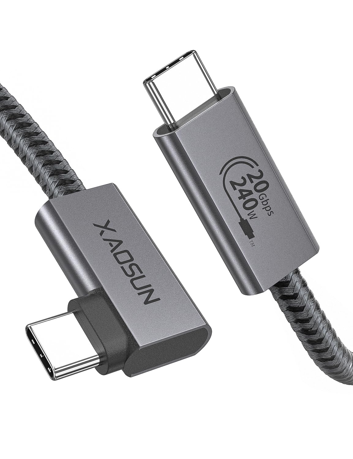 XAOSUN 240W USB C to USB C Cable Cable 6.6ft, Right Angle 90 Degree USB C 3.2 Gen 2 Datat Cable 20Gbps Data Transfer, 4K Video Output Compatible with iphone 15 pro max macbook ipad Monitor SSD samsung