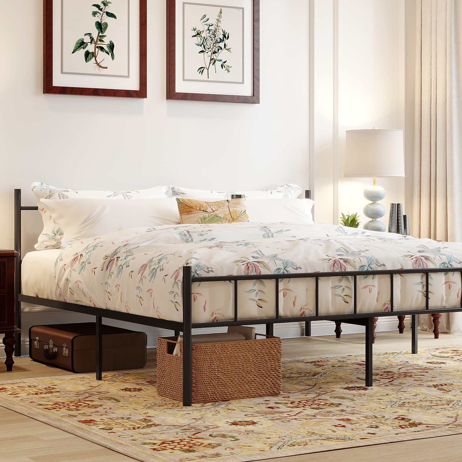 zunatu Metal Bed Frame Platform with Headboard & Footboard Heavy Duty Sturdy Foundation Storage Space Squeak Resistant Easy Assembly,NO Box Spring Needed,King