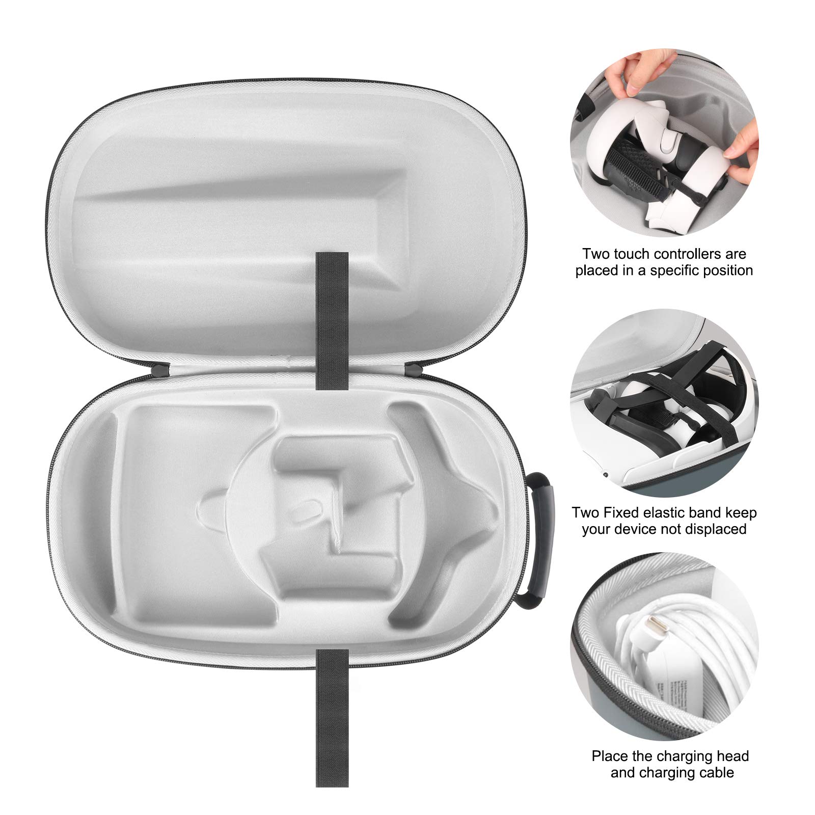 Oculus Quest 2 Accessories All-in-One Bundle, Meta Quest 2 Head Strap Replace - Quest 2 Case, Face Pad, Controller Grips Cover, Enhanced Support and Comfort in VR, Holiday Travel Kits (Gray Case)