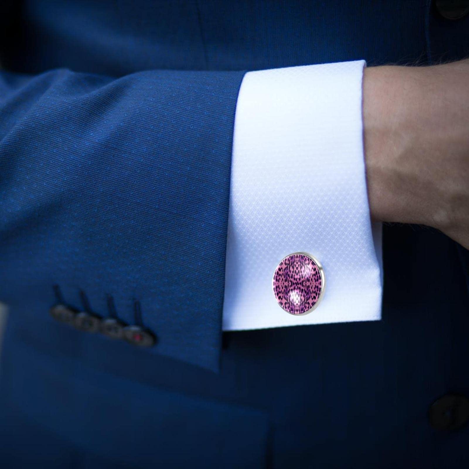Purple Pink Black Leopard Pattern, Cufflinks and Studs Set for Tuxedo Shirts Business Wedding (Multiple Colors1)