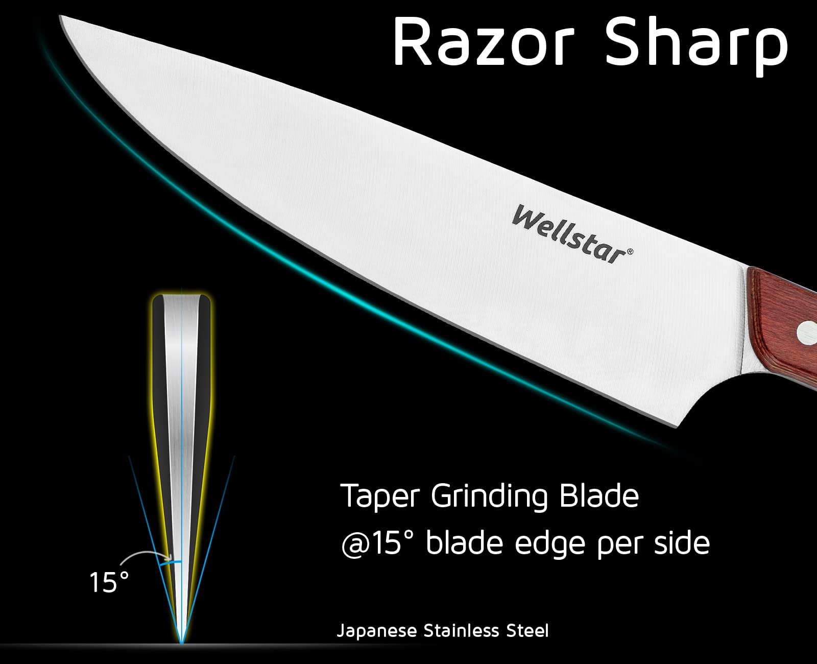 WELLSTAR Kitchen Knife Set 6 Piece, Ultra Sharp Japanese Stainless Steel Blade with Full Tang Pakkawood Handle, Chef Slicer Bread Santoku Utility & Paring for Cutting Chopping Slicing and Dicing