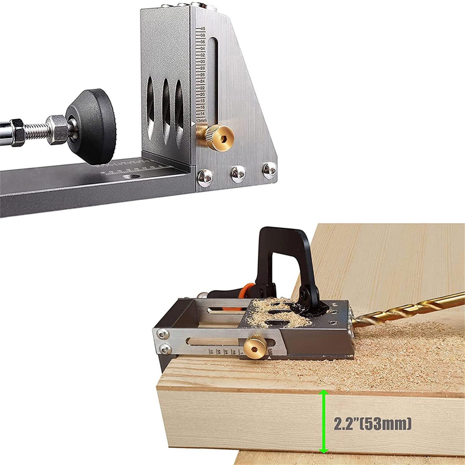 mitoharet Pocket Hole Jig Kit, Adjustable 3-Hole Angle Drill Set, Professional Woodworking Hole Locator