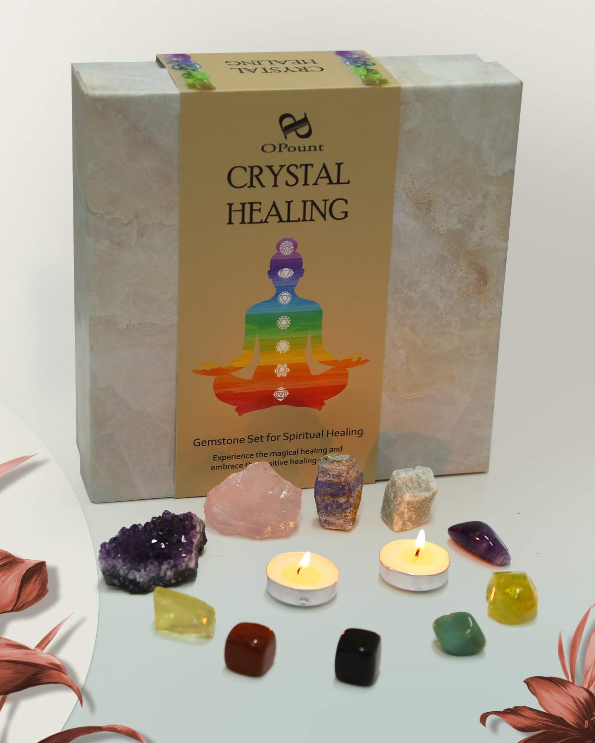 PP OPOUNT 26 PCS Healing Crystals Set, Crystals and Healing Stones Set with Polished and Raw Chakra Stones, Instructions and Gift Box for Crystal Healing and Meditation