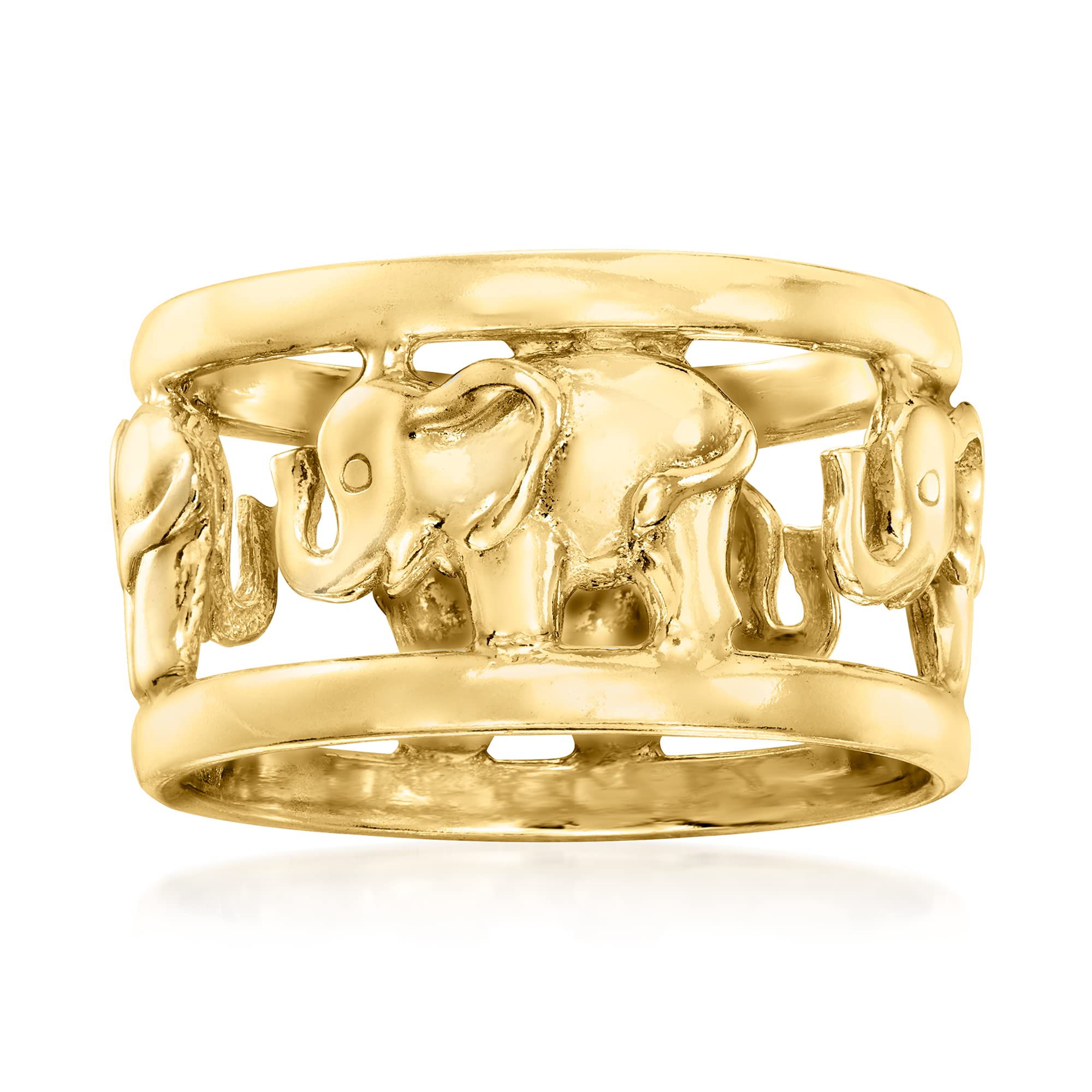 Ross-Simons 18kt Gold Over Sterling Parading Elephants Ring. Size 5