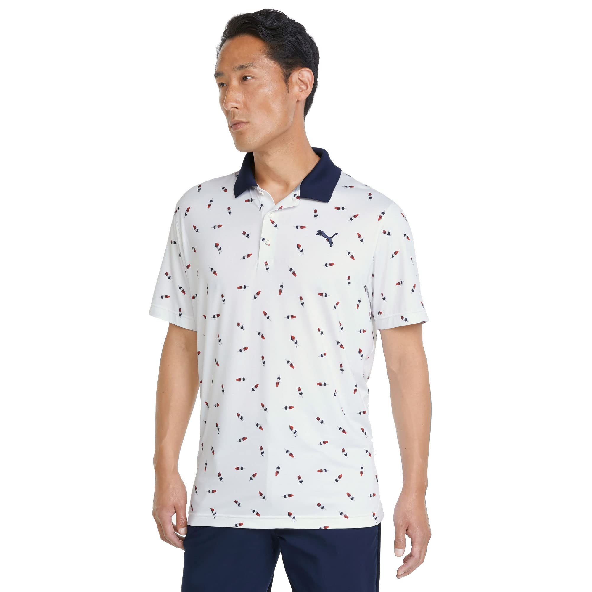 Puma Golf Men's Cloudspun Popsi-Cool Polo, Bright White-Ski Patrol, XX-Large