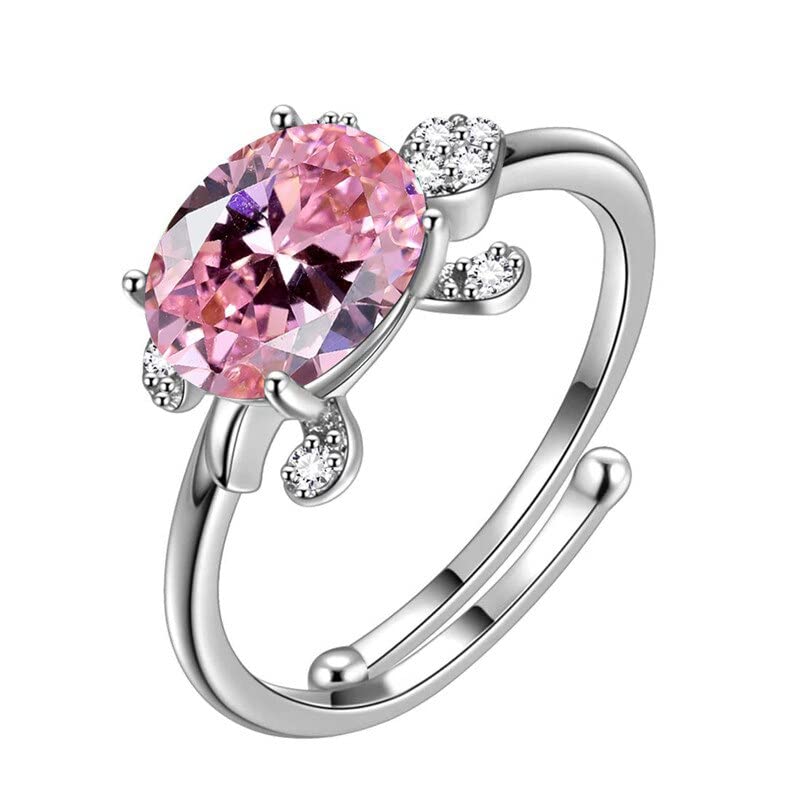 Rainbow Fire Opal Sea Turtle Adjustable Ring Multicolor Zircon Oval Stone Open Ring Classic Silver Color Wedding Rings for Women