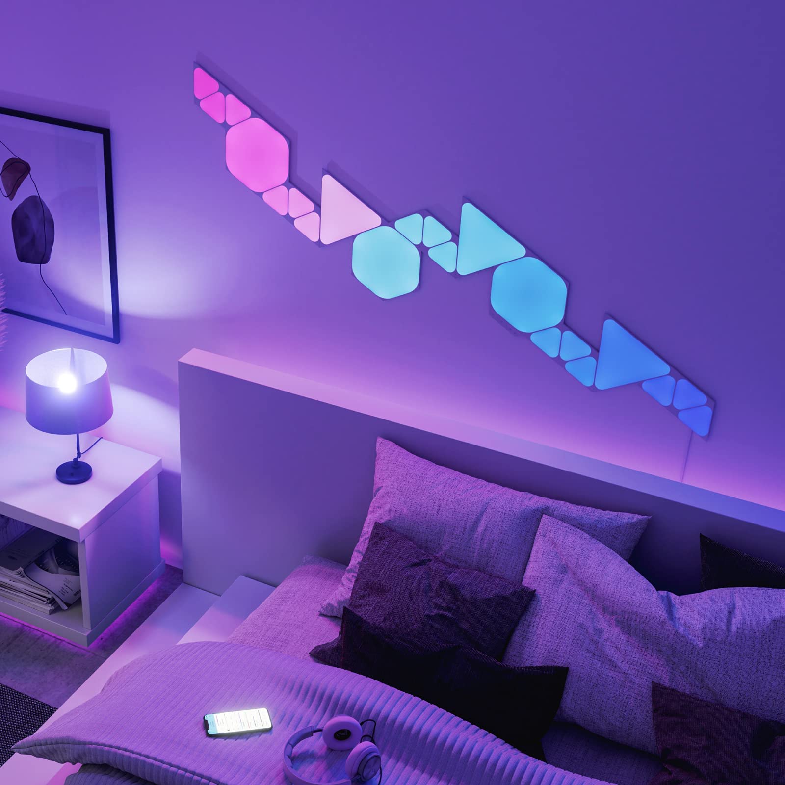 Nanoleaf Shapes WiFi and Thread Smart RGBW 16M+ Color LED Dimmable Gaming and Home Decor Wall Lights Expansion Pack (Mini Triangles (10 Pack))