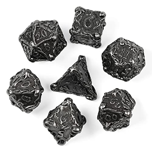 UDIXI 7PCS DND Dice Set Metal, Polyhedral D&D Dice Set Octopus d&d Dice, Metal d n d Dice Set for Dungeons and Dragons (Silver)