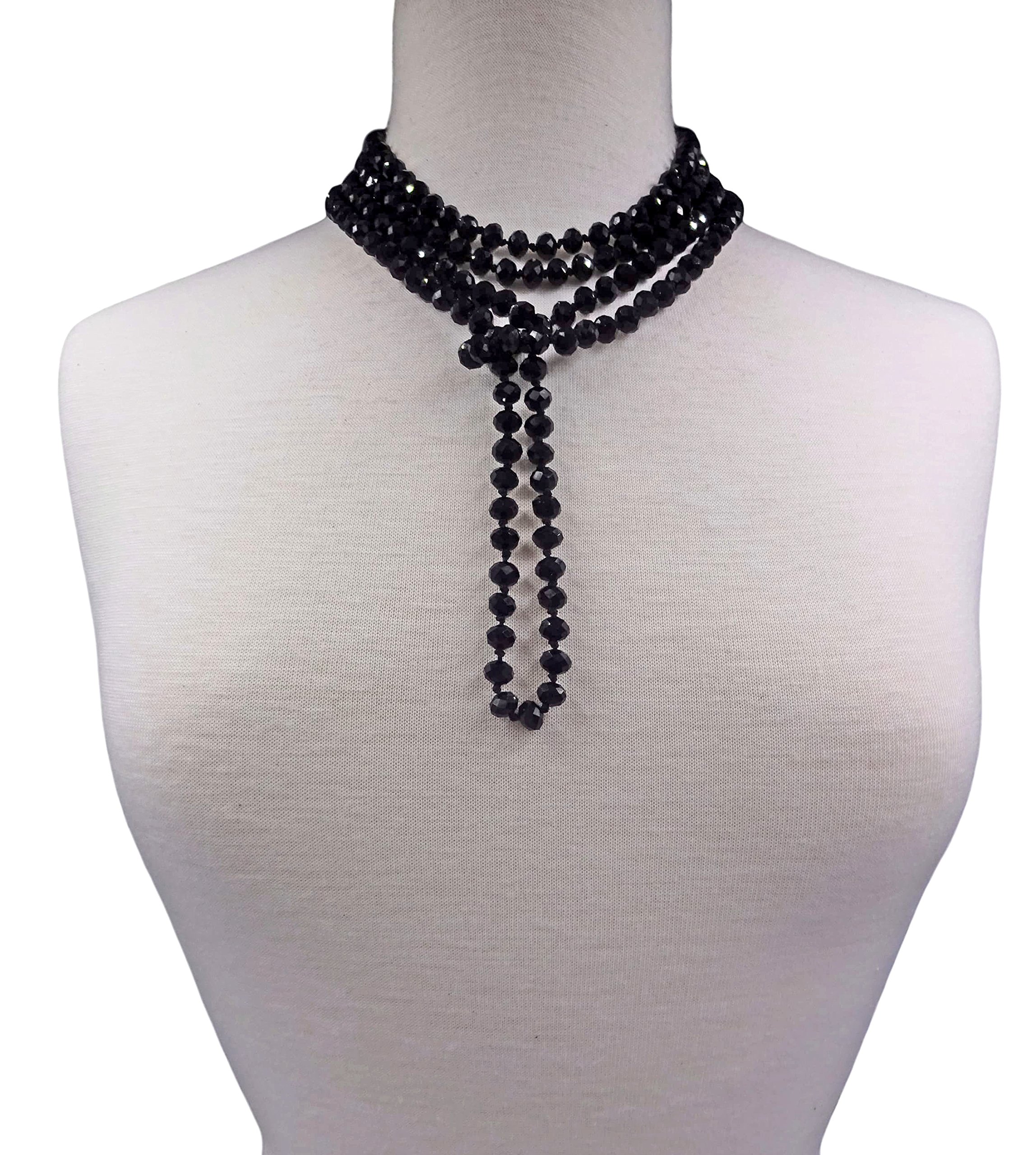 MGR MY GEMS ROCK! Long Endless Beaded Statement Crystal Necklace in Jet Black.