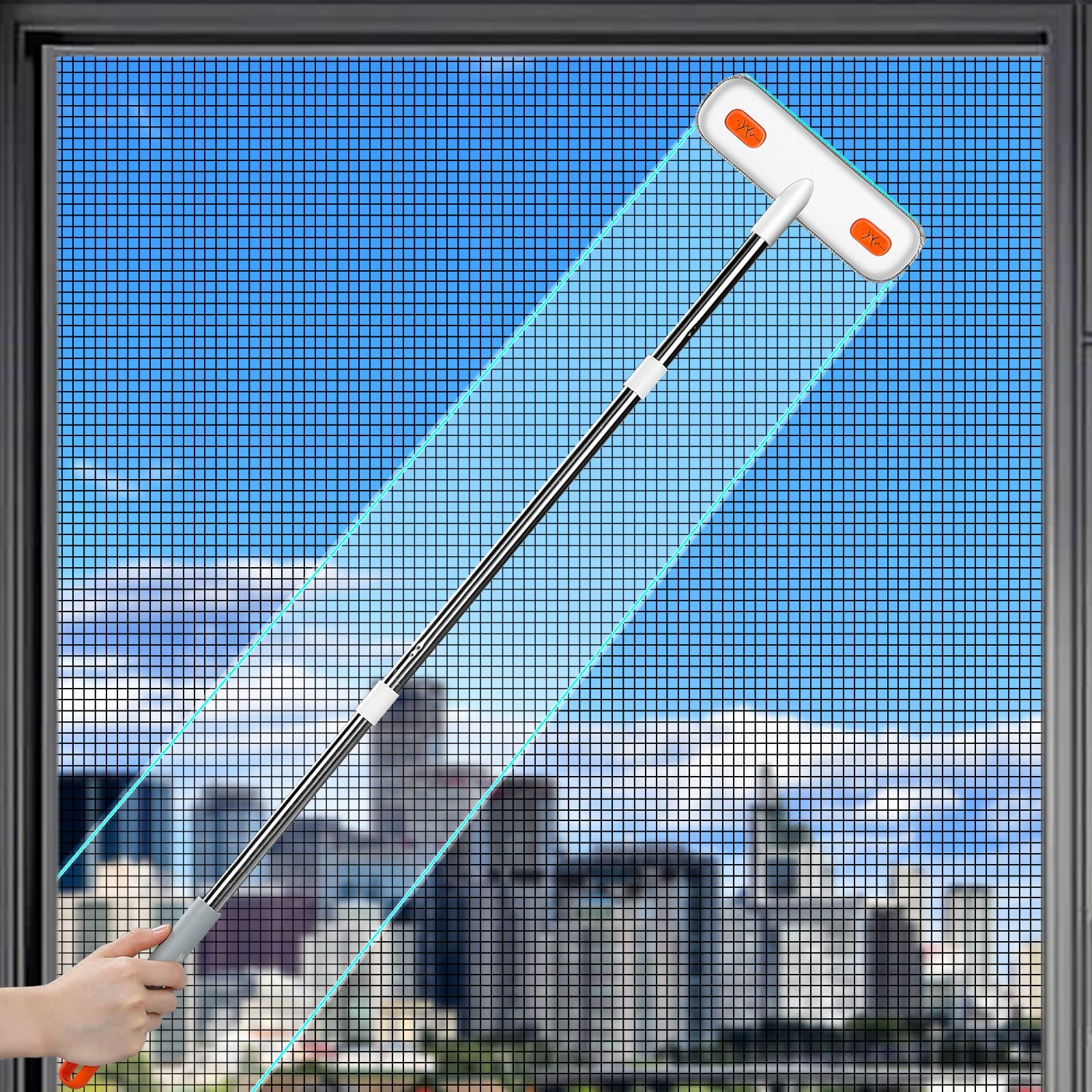 Window Mesh Screen Cleaning Brush - Household Window Cleaner Tool - Multi Brush for Window Screen - Long Handle Window Screen Cleaner Brush for Screen Door, Screened-in Porch, etc