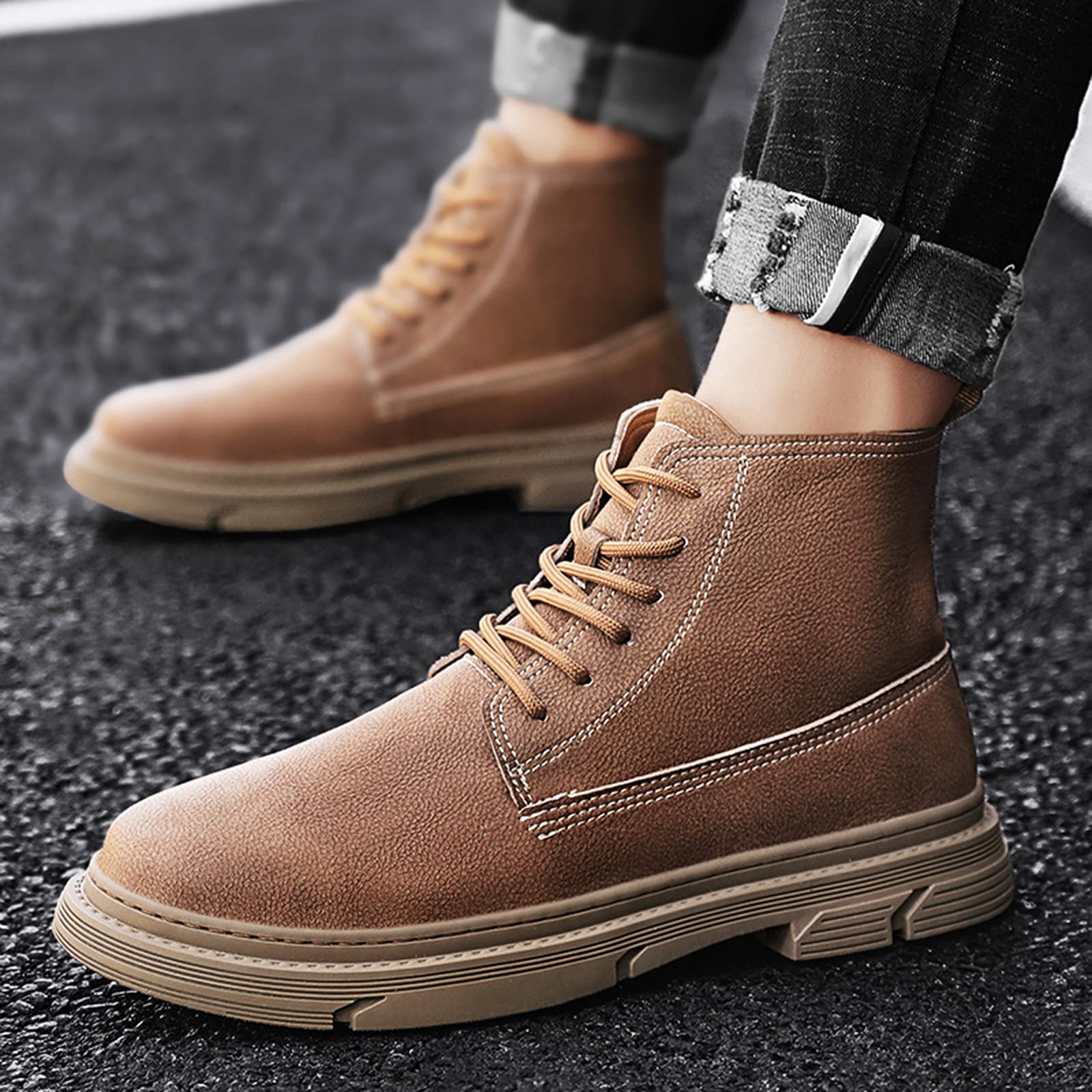 PUAMSS Men's Boots Casual Boots for Men Outdoor Hiking Boots Non Slip Motorcycle Mens Chukka Boots