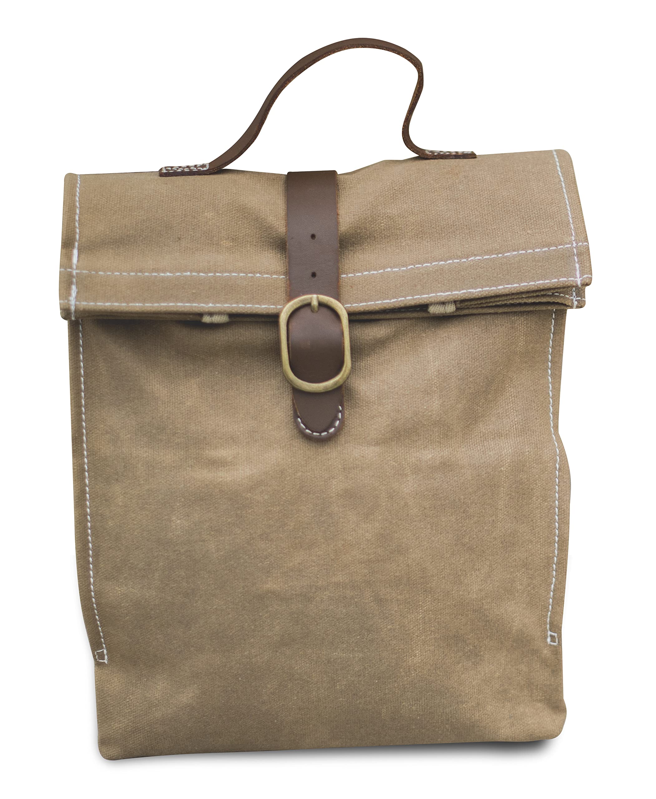 S SONA HOME GOODS Waxed canvas lunch bag, ecofriendly, reusable, brown, for women or men. The perfect large heavy duty lunch box for meal prep, work, or travel.