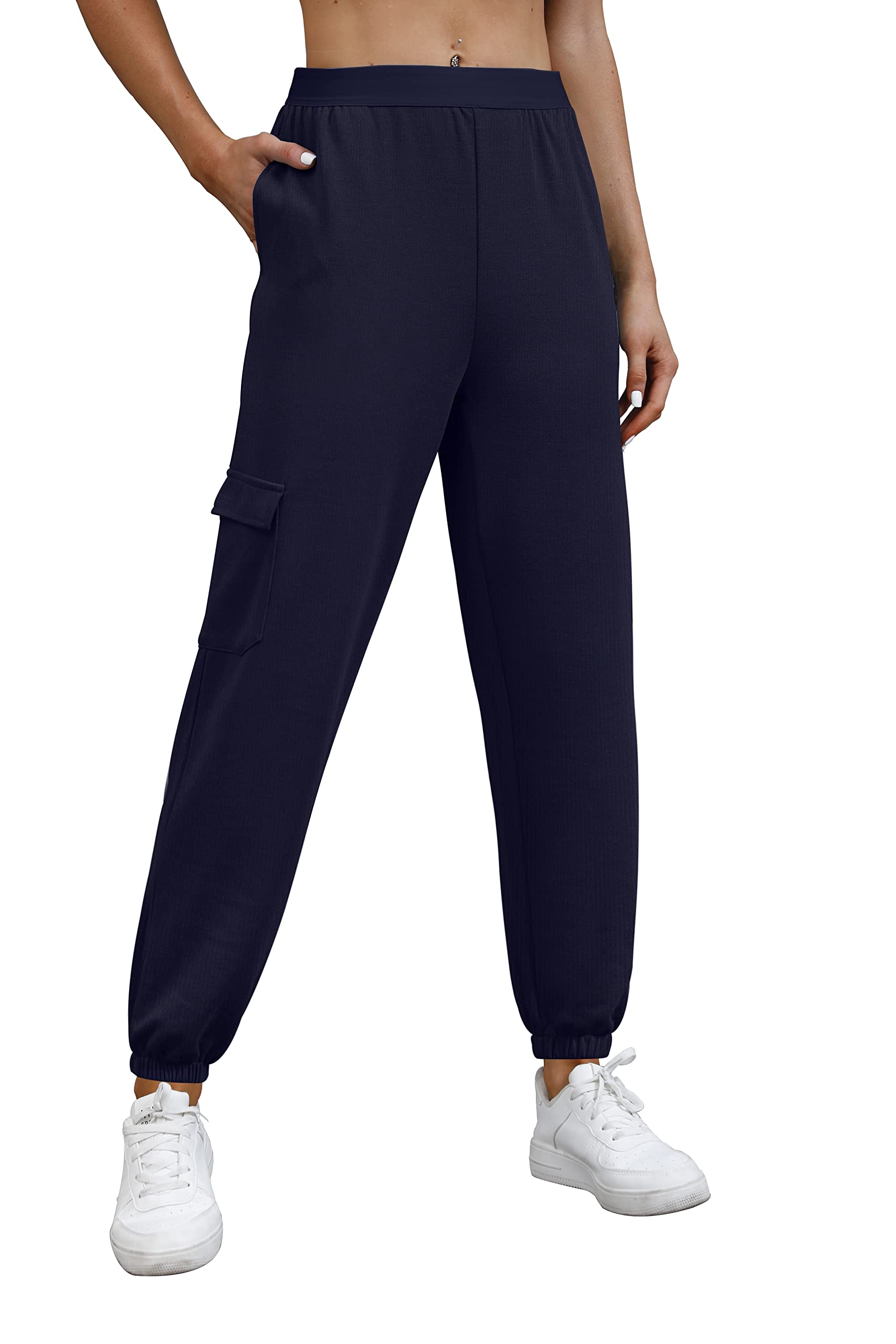 OFEEFAN Cute Pants for Women Exercis Womens Joggers with Pockets Navy Blue S