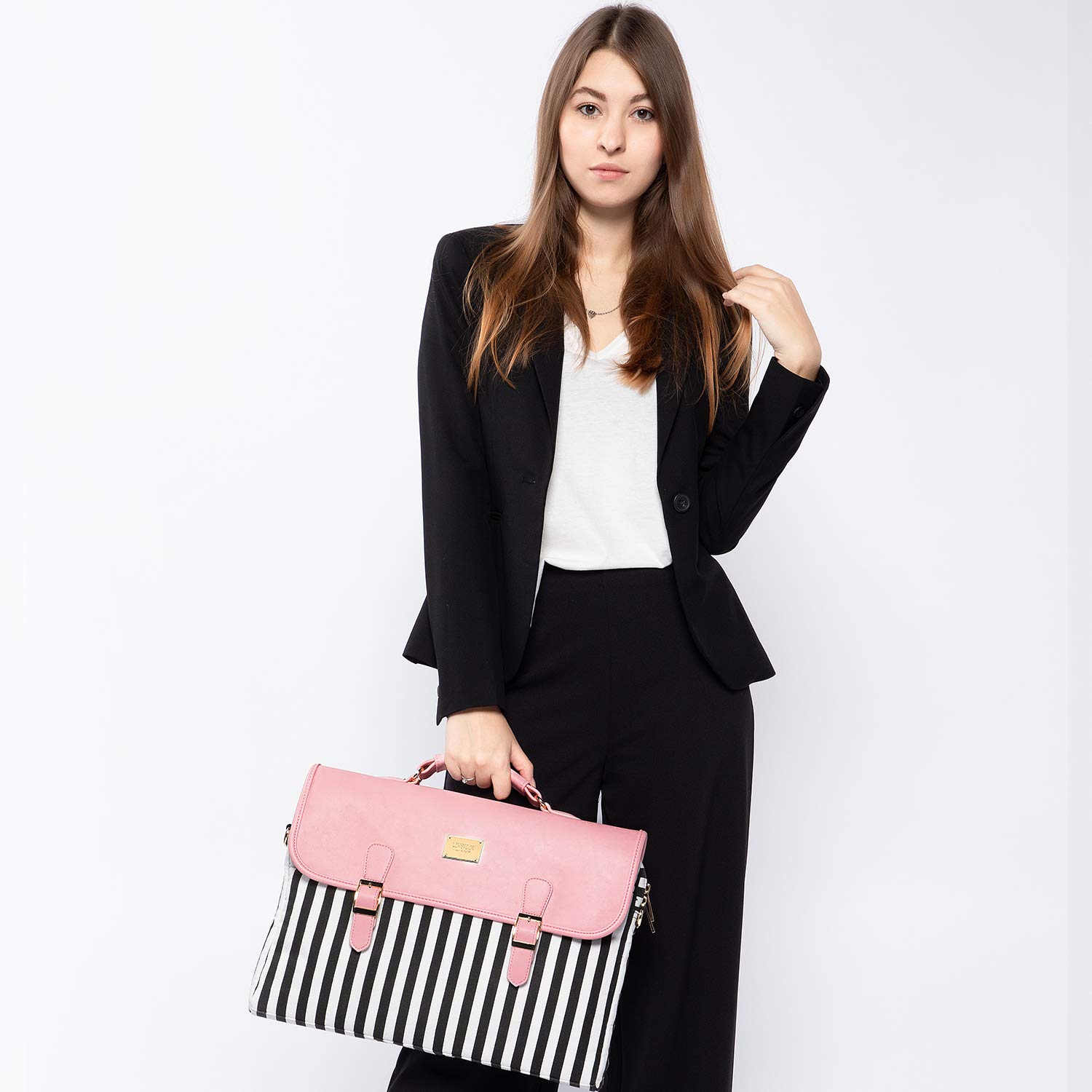 LOVEVOOK Computer Bag for Women Laptop Messenger Bag for Work College, Slim-Pink, 15.6-Inch