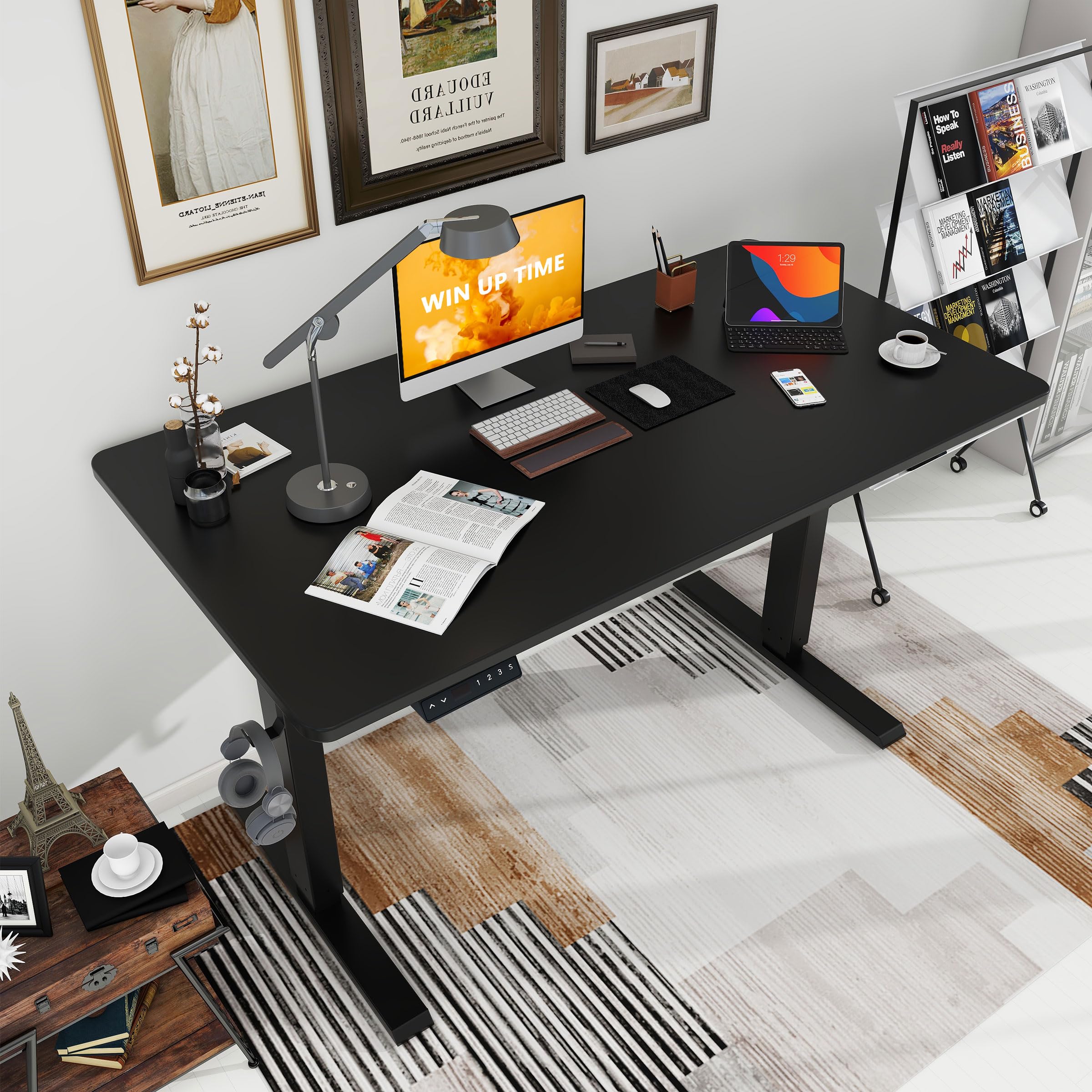 Win Up Time Standing Desk Adjustable Height- Whole Piece Desktop Stand Up Desk, Electric Standing Desk, Sit to Stand Desk for Home & Office Computer Desk