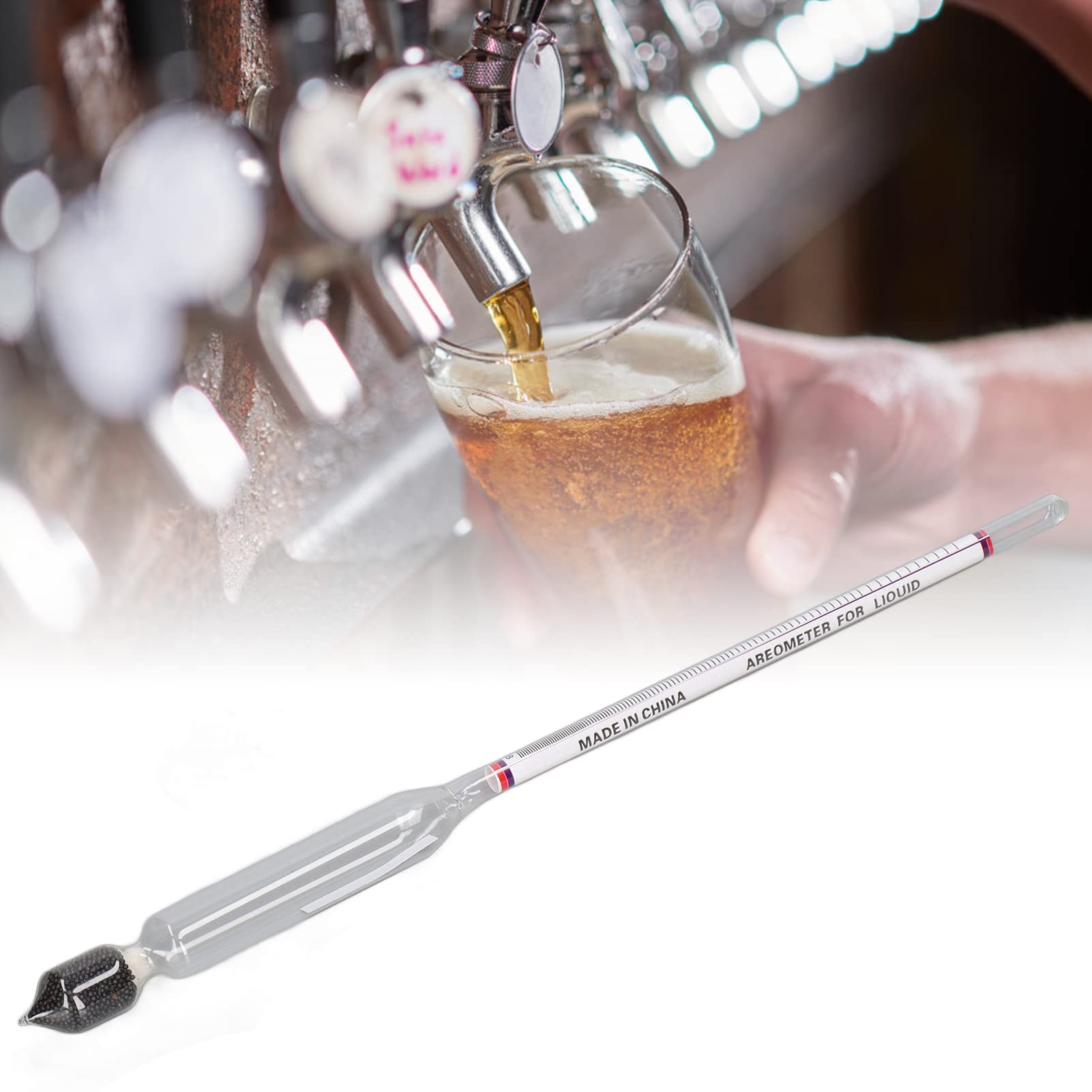Wine Meter, Glass Temperature Resistance 0-100 Scale Sensitive Response 1° Accuracy Hydrometer for Office