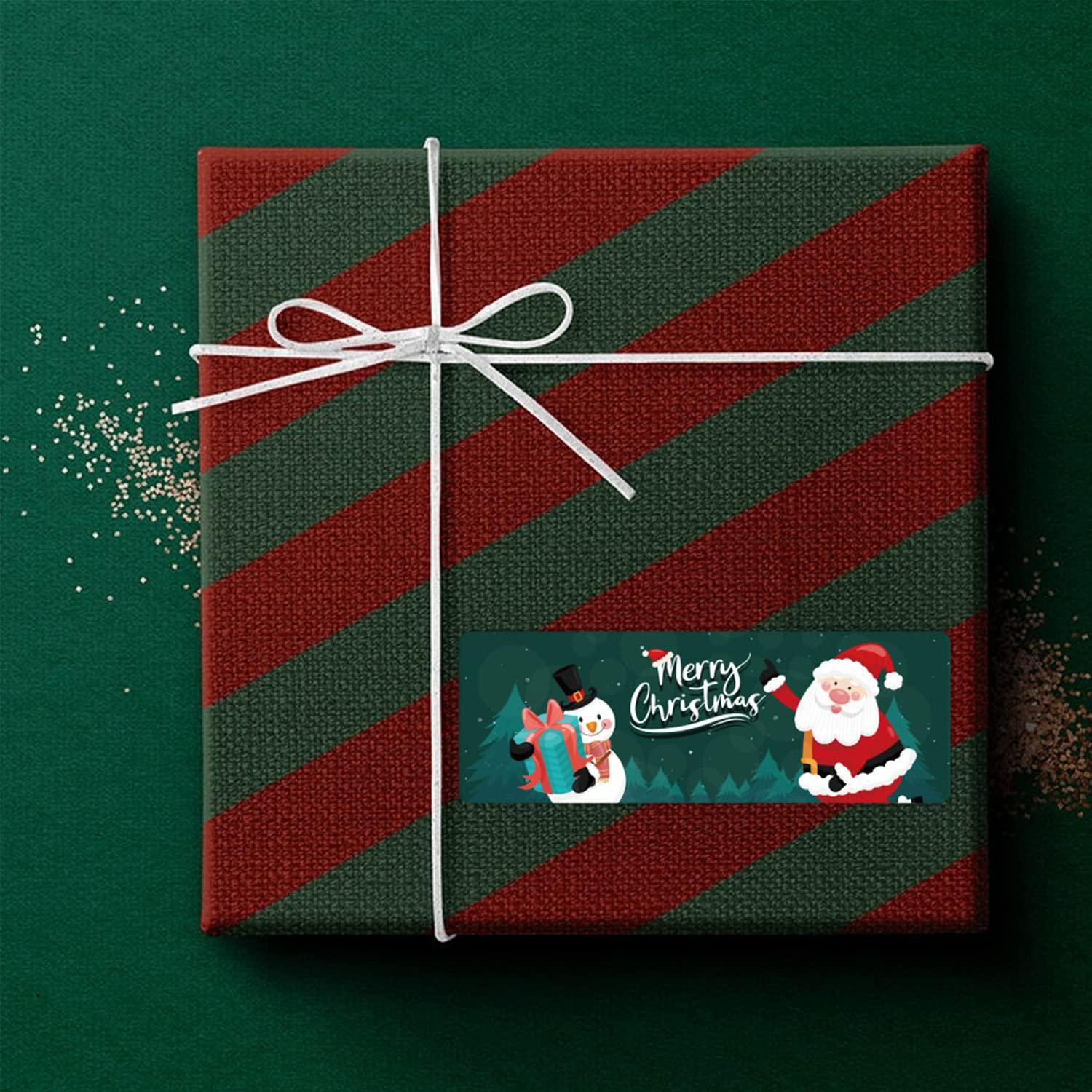 Voxopex258 480pcs Merry Christmas Stickers Labels Christmas Holiday Rectangular Adhesive Labels Sticker Roll for Cards Present Candy Envelopes Boxes Bag Sealing Xmas Party Decorations Supplies