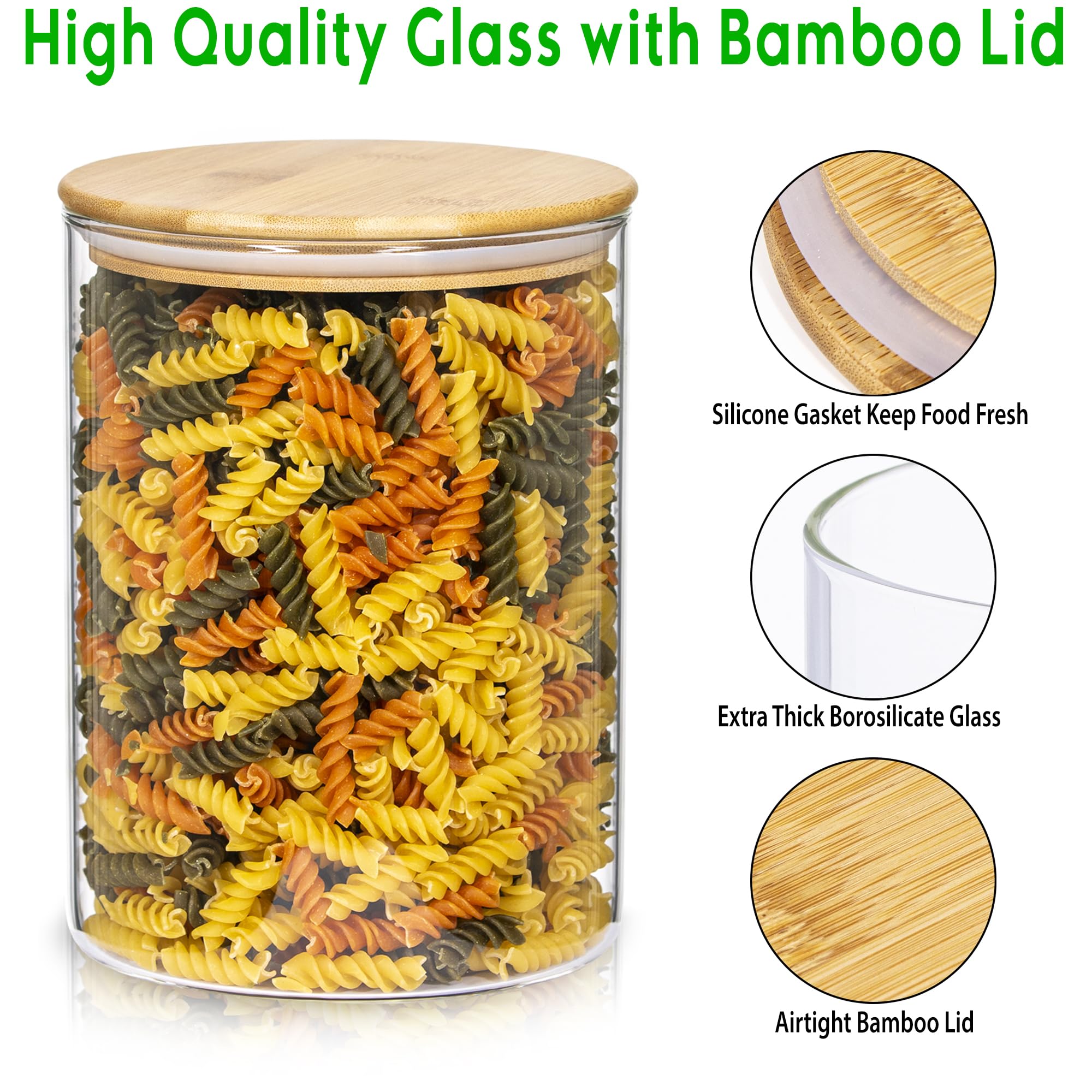 Micheva Trading Company Extra Large Airtight Glass Food Storage Containers with Bamboo Lids, 100 FL OZ (3000 ml), 2-Pack
