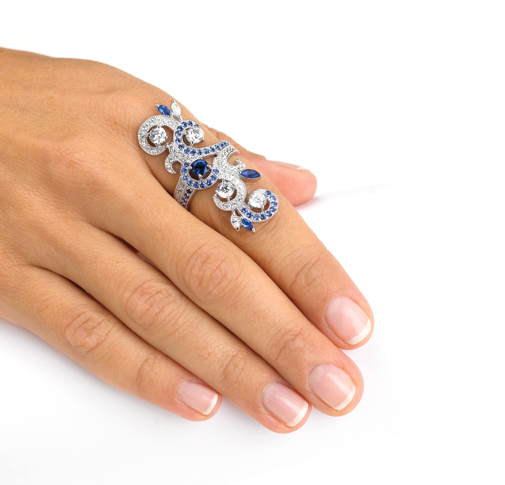 Palm Beach Jewelry Silvertone Round Simulated Sapphire and Cubic Zirconia Vine Ring Sizes 7-12 Size 12