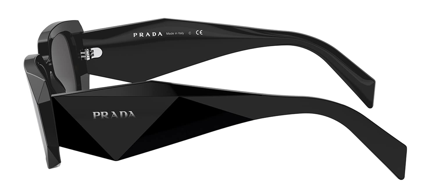 Prada PR 17WSF 1AB5S0 Black Plastic Rectangle Sunglasses Grey Lens