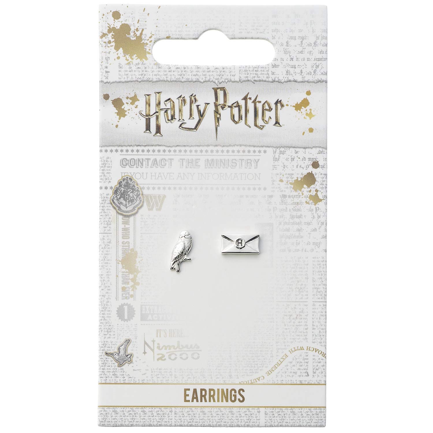 Official Harry Potter Hedwig & Letter Silver Plated Stud Earrings WES1746
