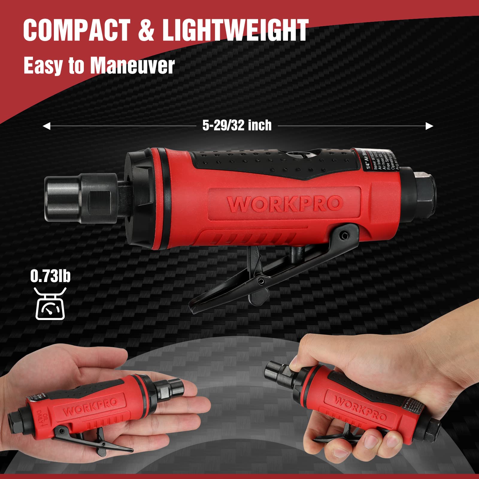 WORKPRO 1/4-Inch Pneumatic Straight Die Grinder, 25000RPM, Air-Powered Die Grinder for Grinding, Cutting, Polishing, Welding Repair, Deburring, 1/4" & 1/8" Collets Included