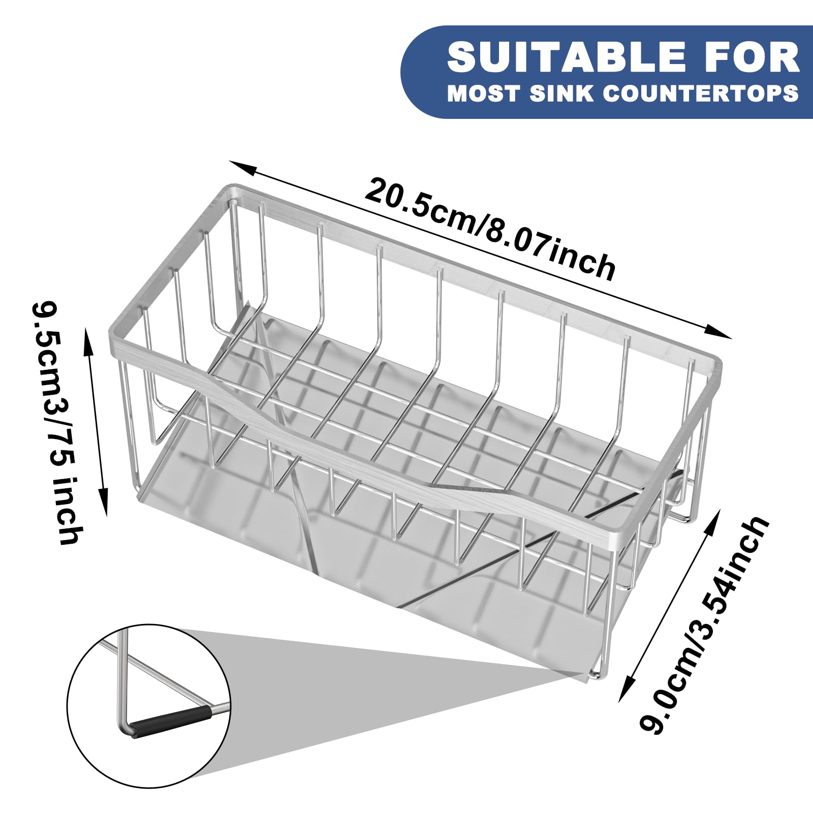 Maifan Stainless Steel Caddy Organizer with Auto Drain Tray, Silver Sponge Holder for Kitchen Sink, Caddy for Kitchen Countertop Storage Gadgets