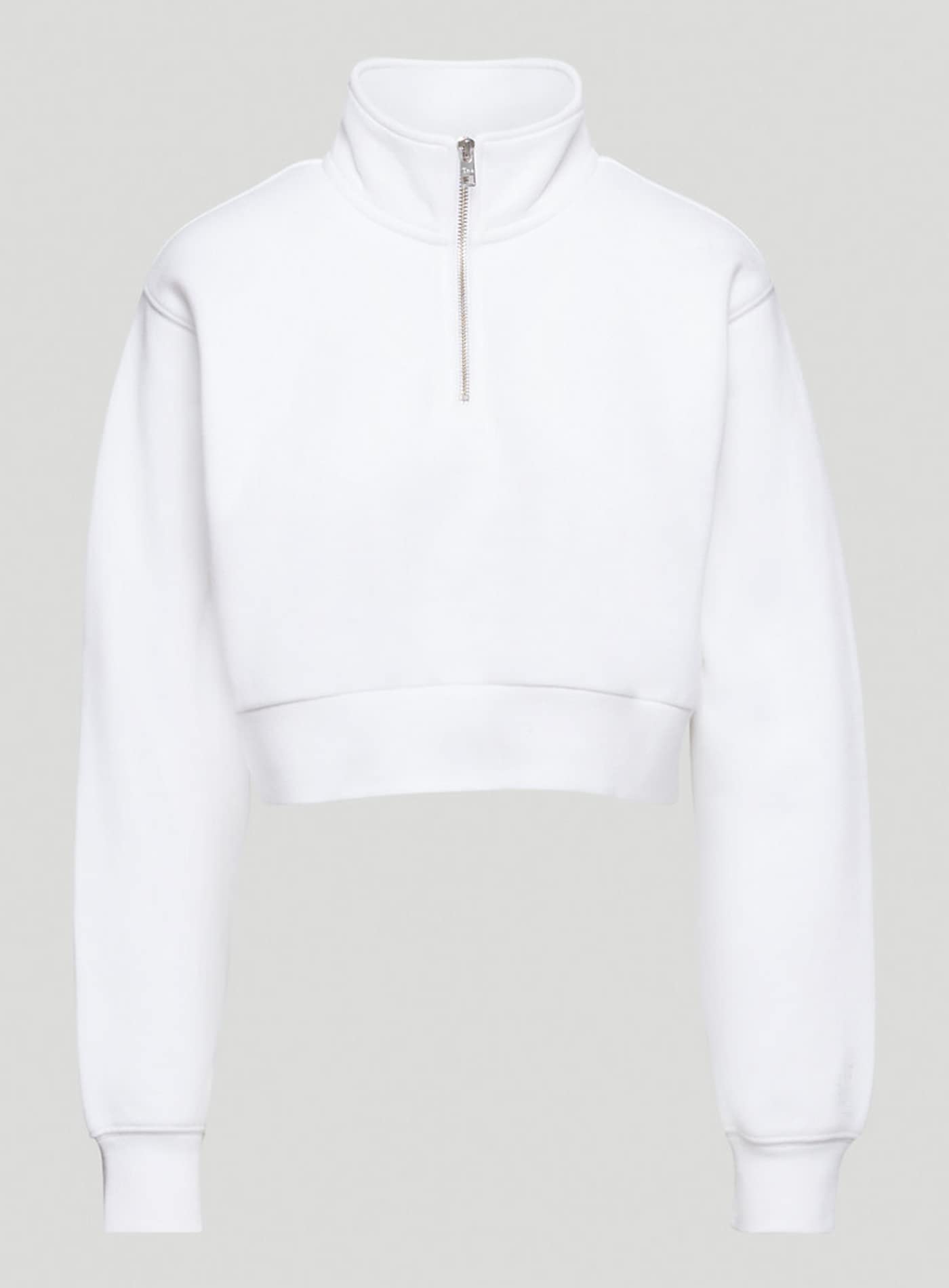 SAFRISIOR Women’s 1/4 Zip Sweatshirt Quarter Zipper Collar Drop Shoulder Long Sleeve Half Zip Cropped Pullover Top A-white