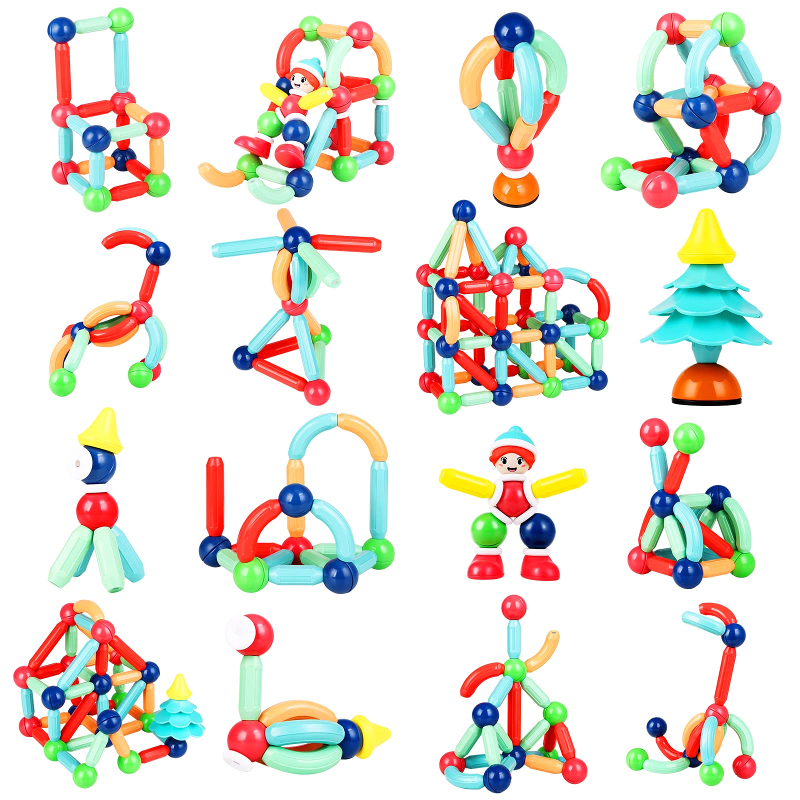 Ragstone Magnetic Building Sticks Blocks, 130Pcs 3D Educational STEM Toys Learning Magnet Construction Toy for Boys Girls