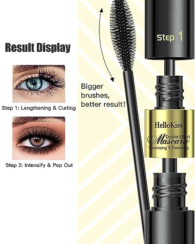 Naseny 2in1 Vibely Mascara 5X Longer Lengthening And Thickening Mascara Waterproof Black Volume And Lengh Mascara Smudge-Proof Non Clumping Long Lasting Eye Makeup