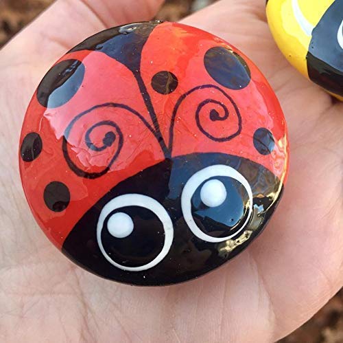 Unique and adorable hand painted red ladybug drawer cabinet pulls and knobs. 1 ½ inches round.