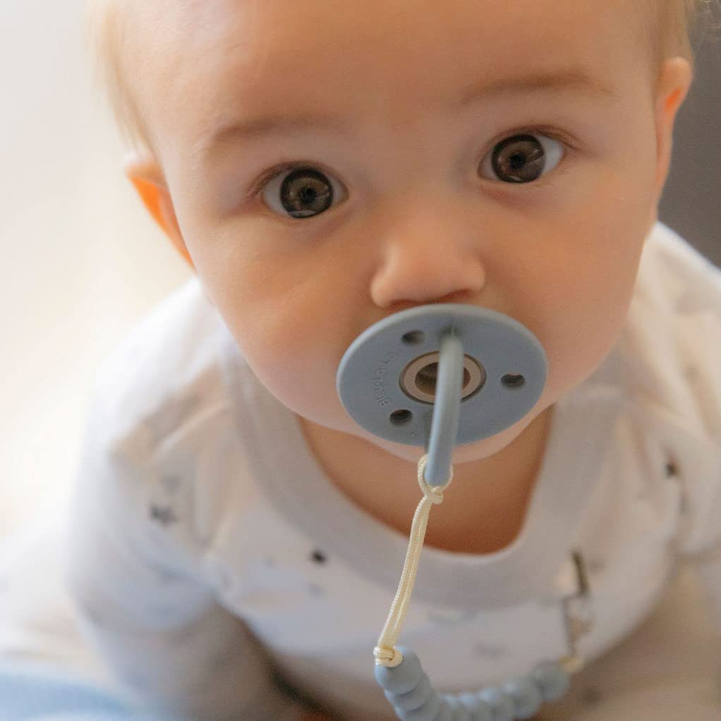 Lulababe Paci with Standard Hospital Nipple - Set of Soft Silicone Two Tone Pacifier for Infants Babies and Toddlers (Stage 1, Mocha + Sugar Swizzle)