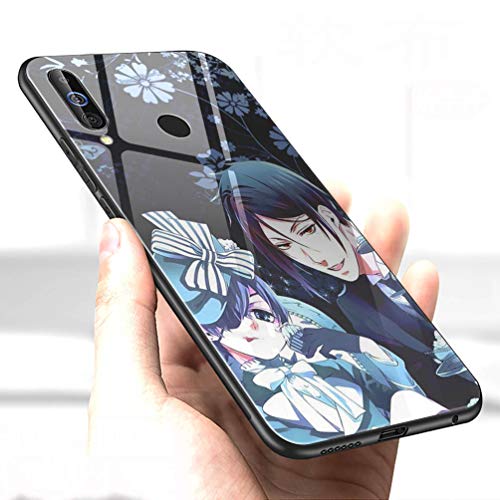 Luxury Phone Case for Samsung Galaxy A40 Cover,9H Tempered Glass Back Cover Soft Silicone Anti Scratch Bumper Design LB-158 Black Butler Kuroshitsuji Anime Protective Case