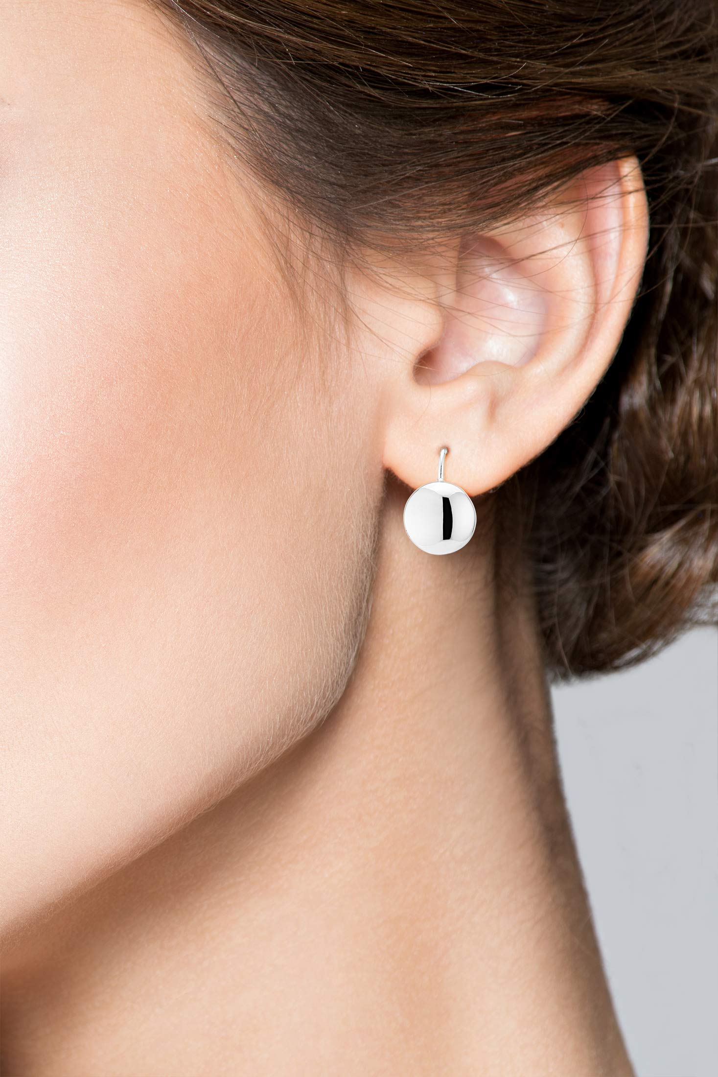 Miabella 925 Sterling Silver Italian High Polished Round Dome Button Bead Ball Statement Leverback Earrings for Women, Made in Italy (12mm - 1/2 Inch)