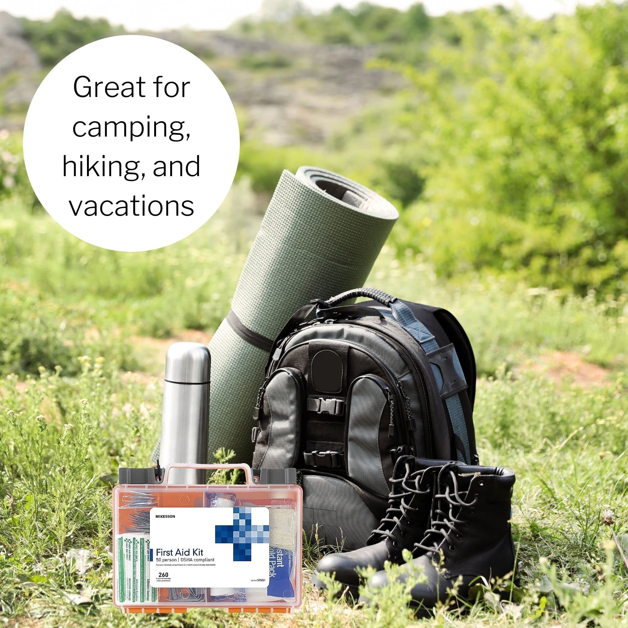 McKesson First Aid Kit, 260 Pieces, OSHA Compliant 50 Person Kit for Car, Home, Office, Camping, Travel