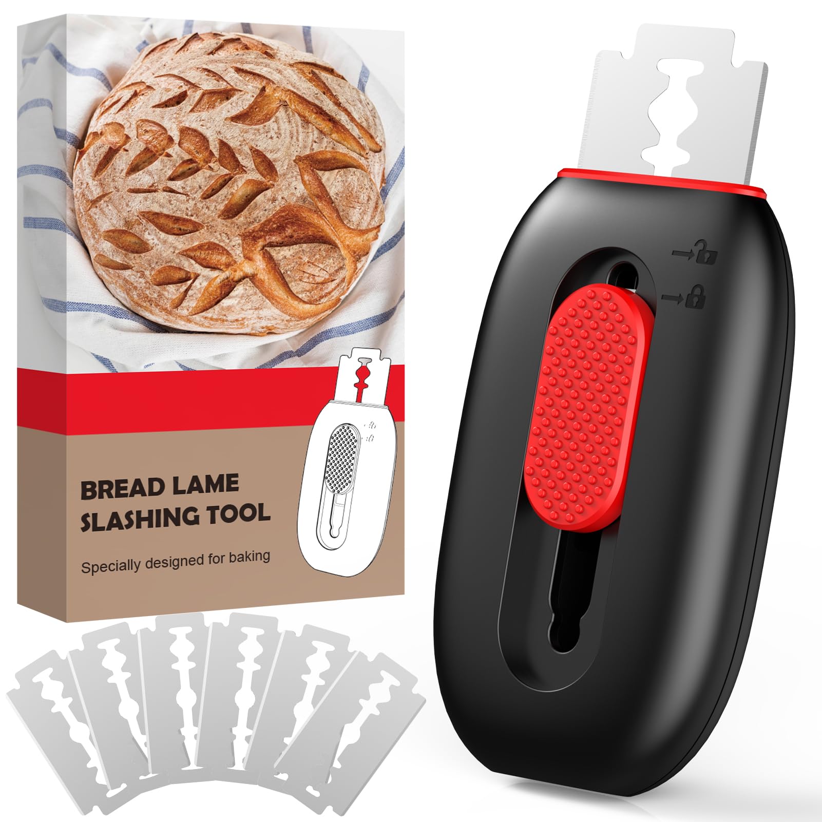 Winsing Bread Lame Sourdough Scoring Tool, Magnetic & Extractable Sourdough Baking Supplies Bread Scoring Knife, Bread Lame Dough Scoring Tool For Homemade Bread Making With 6 Razor Blades(Black)