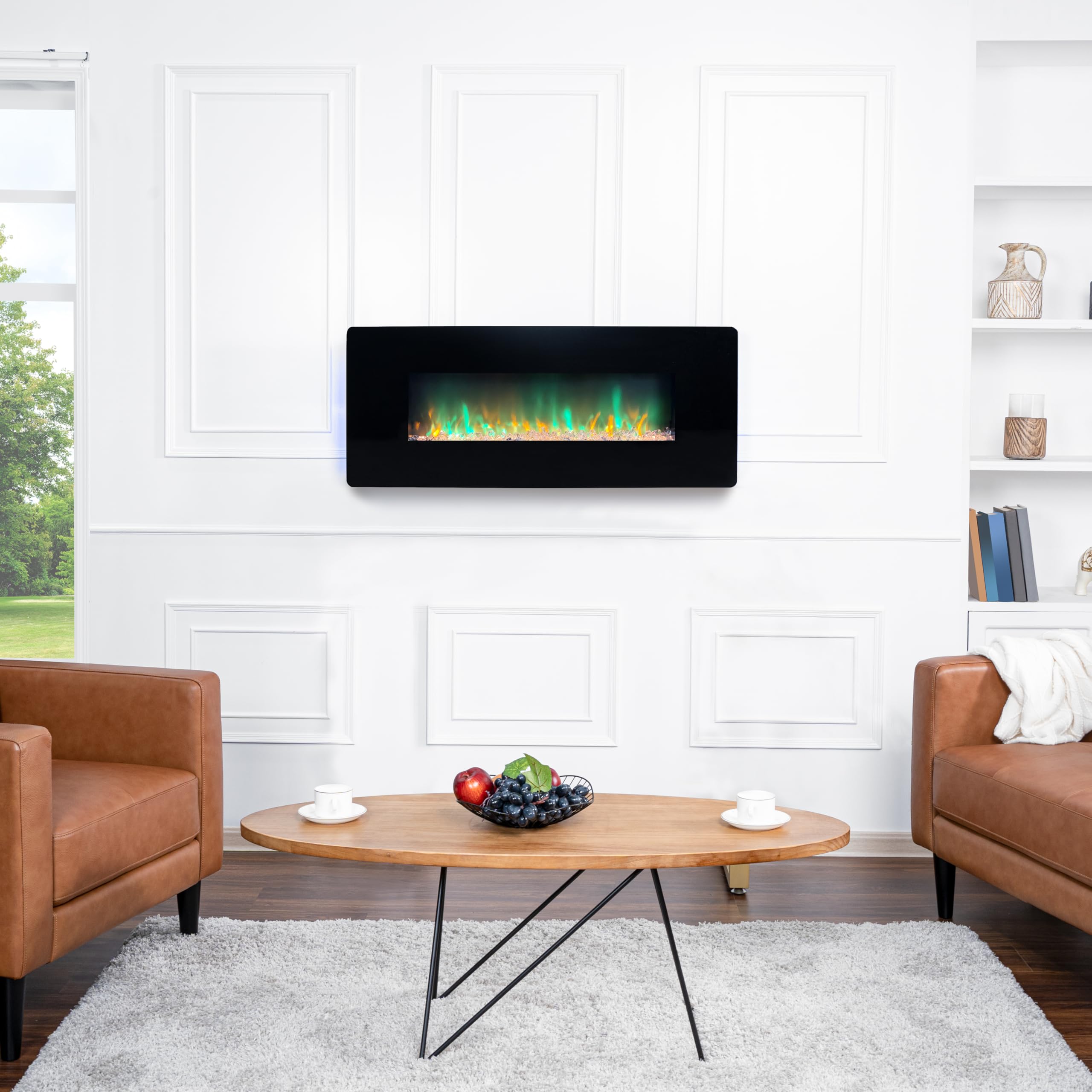 Nilecc Electric Fireplace Insert, 36" in-Wall Recessed and Wall Mounted 1500 W Faux Fireplace Fit for 2X 4 and 2X 6 Stud with Remote Control, Log & Crystal