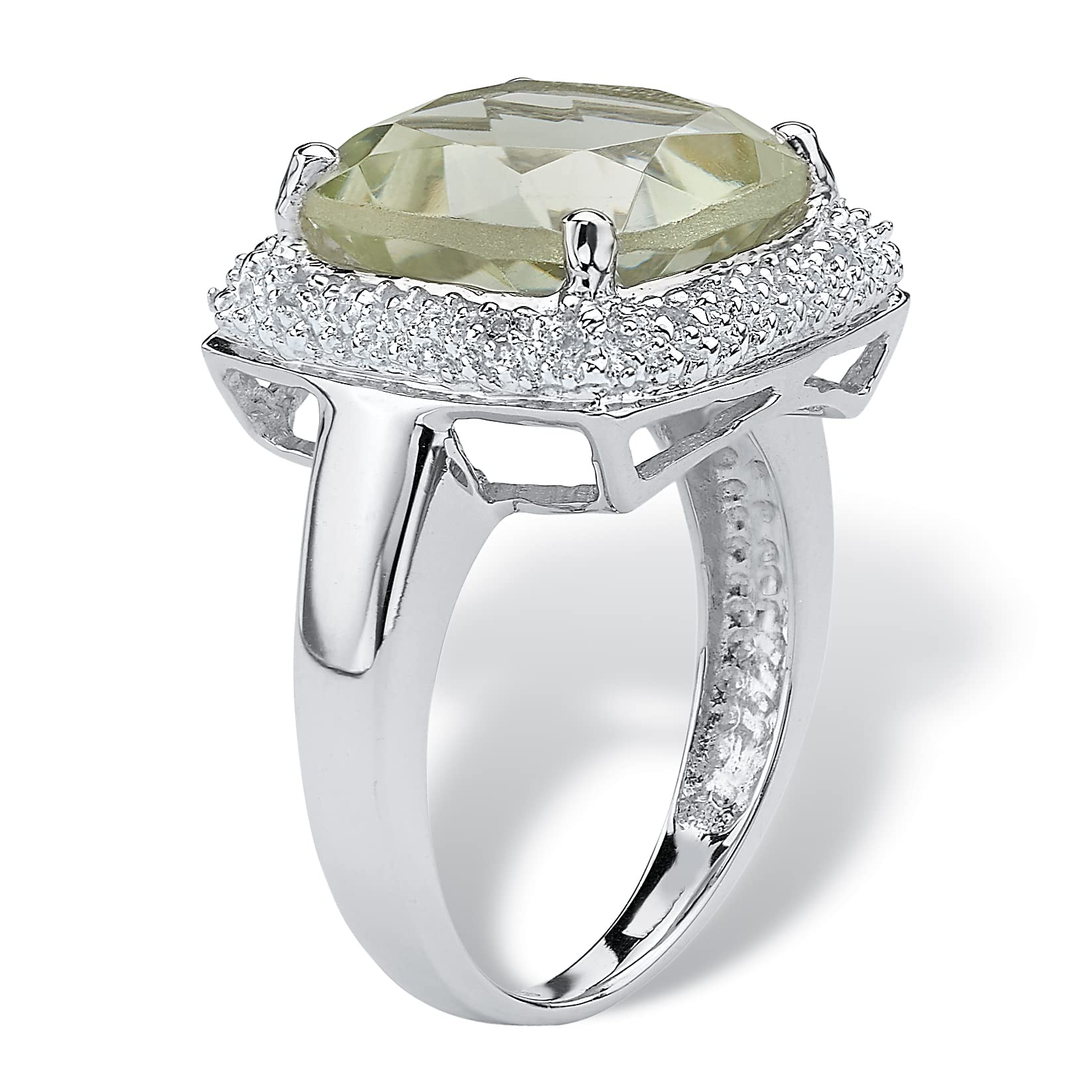 PalmBeach Sterling Silver Princess Cut Genuine Green Amethyst and Round Genuine Topaz Ring Sizes 6-9 Size 7