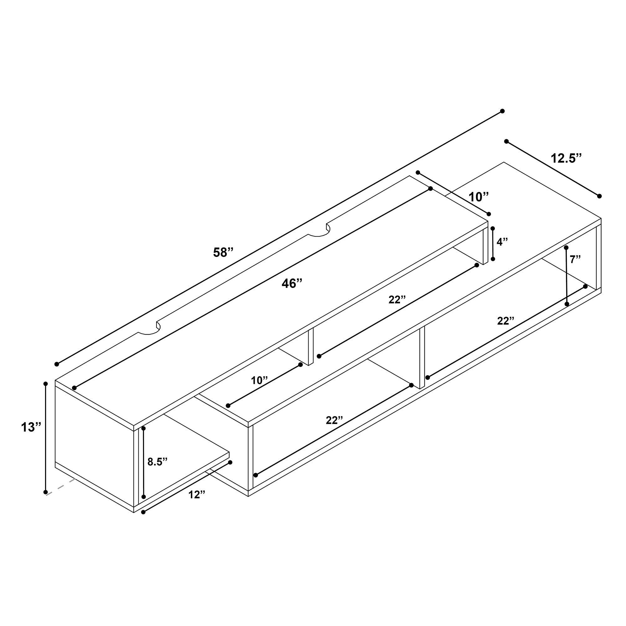 Prepac Modern Wall Mounted Media Console and Storage Shelf, 58", Black