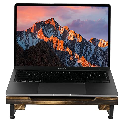MyGift Rustic Burnt Solid Wood Portable Laptop Stand with Matte Black Metal Angled Frame Legs, Desk Cooling Stand Laptop Riser