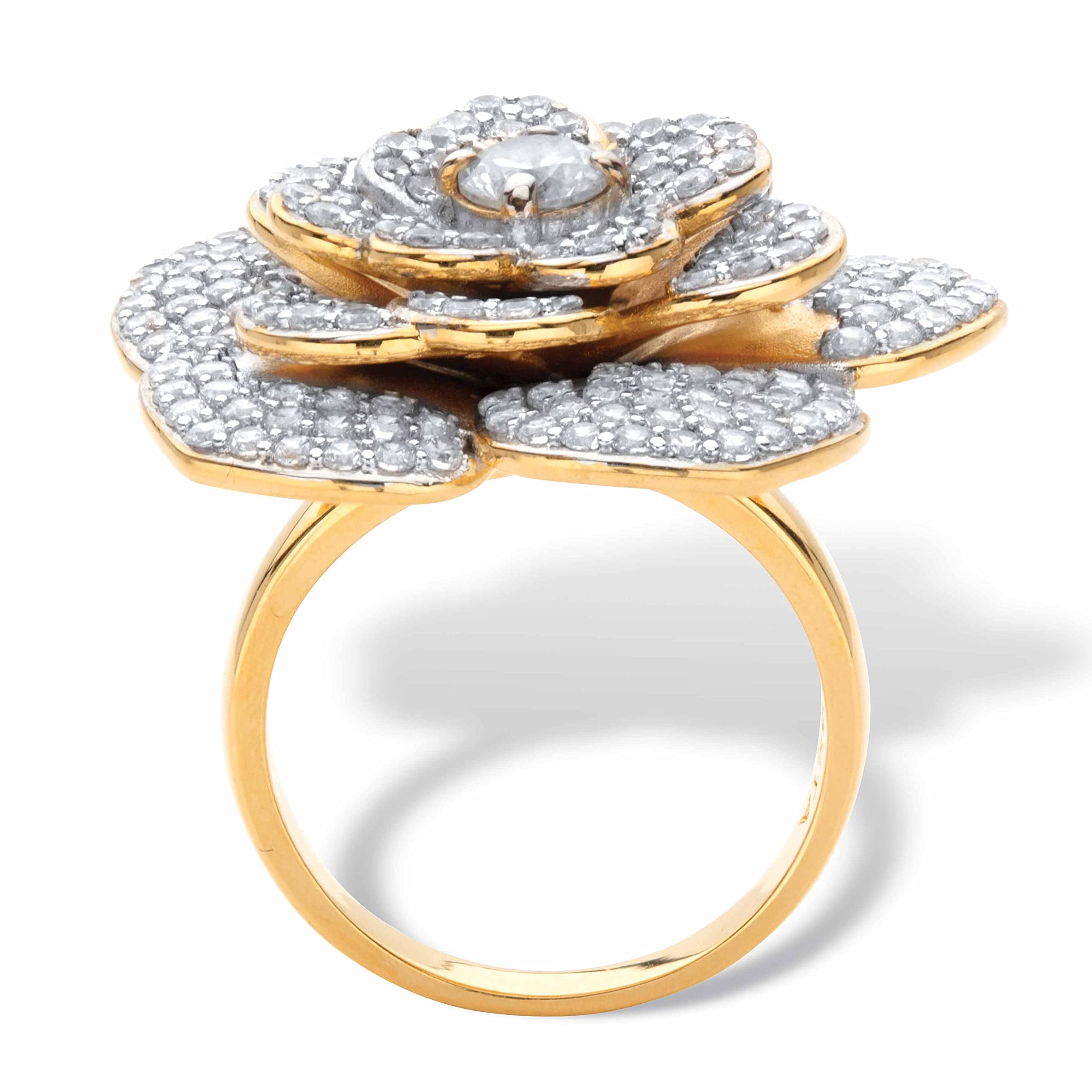 PalmBeach Yellow Gold-Plated Round Cubic Zirconia Rose Ring Sizes 6-10 Size 10