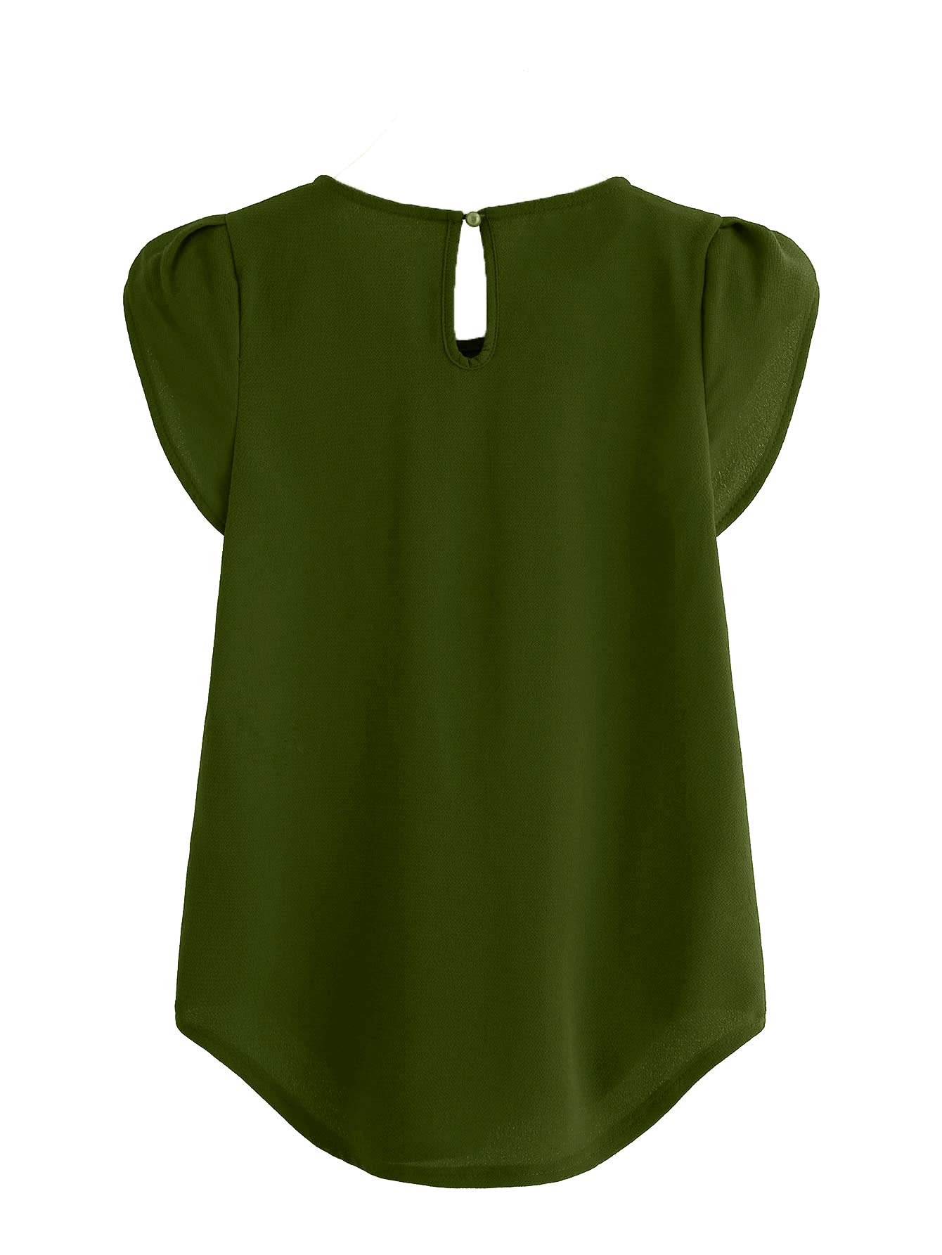 Milumia Womens Casual Round Neck Basic Pleated Top Shirt Curved Keyhole Back Blouse (Army Green, Large, Cap Sleeve)