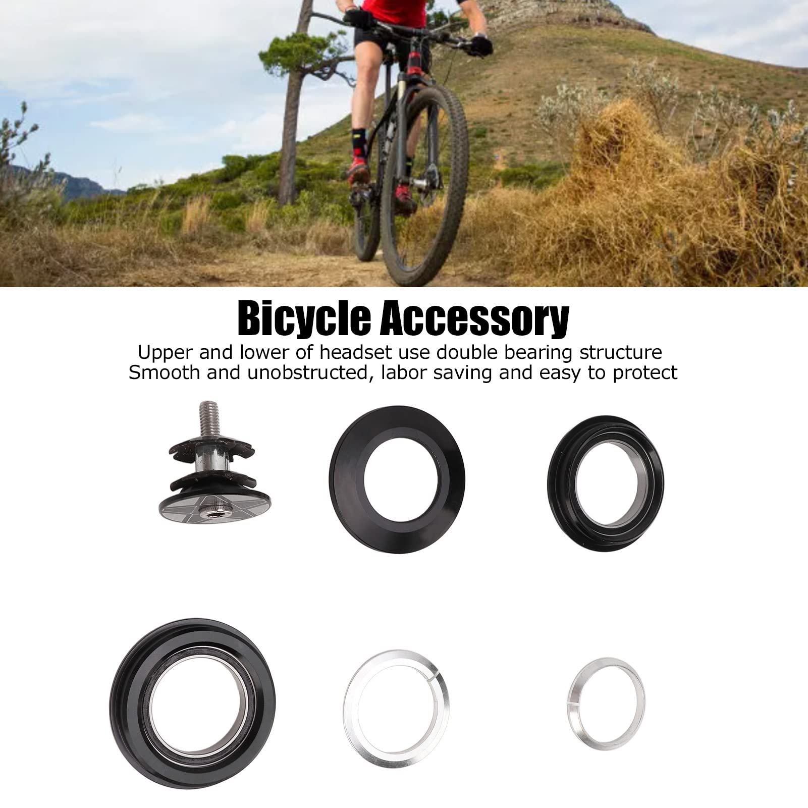 Raguso Road Bike Headset Bearing, Dustproof Anodized Coloring Unobstructed 44‑49.7mm Headset Bearing Bowl Group CNC Process Aluminum Alloy for Bicycle
